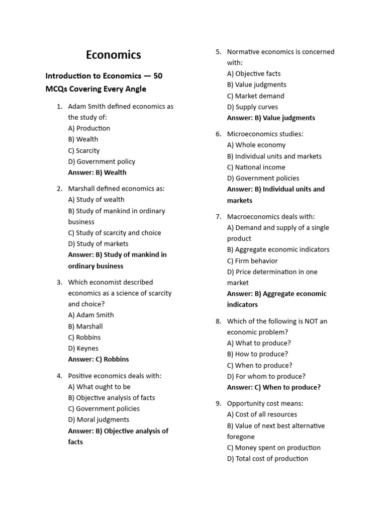 Economics MCQs: Key Concepts Explained | PDF | Elasticity (Economics ...
