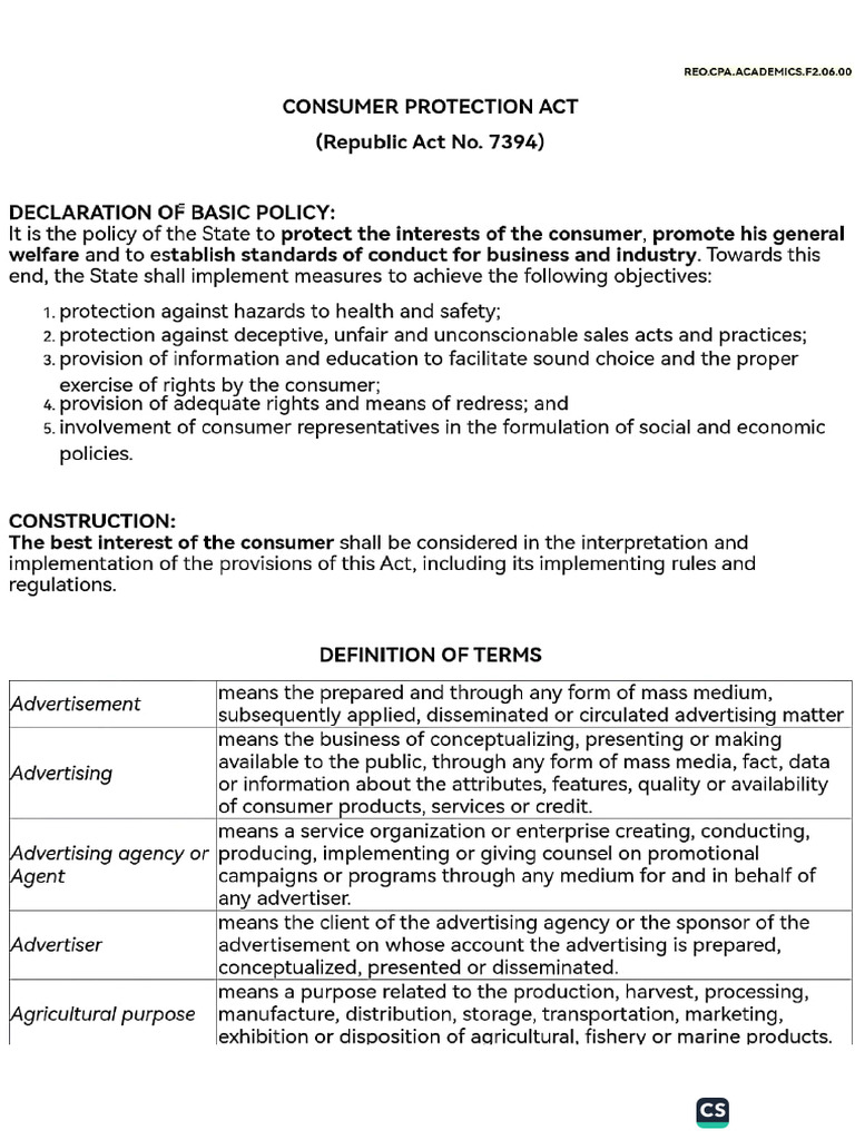 Consumer Protection Act and Lemon Law | PDF