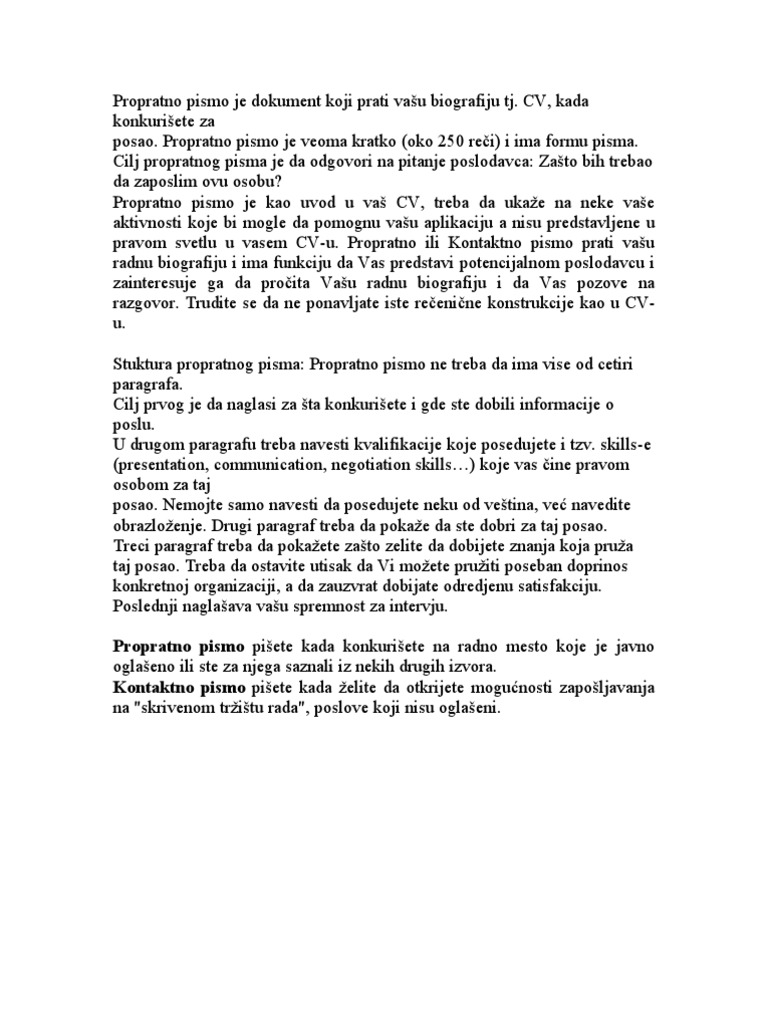 Propratno Pismo Objasnjenje i Primer