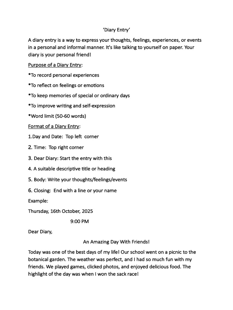 How to Write a Diary Entry | PDF