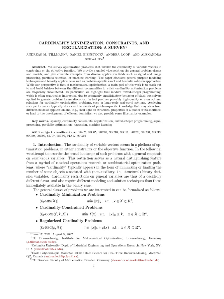 Cardinality Optimization Survey Insights | PDF | Principal Component ...