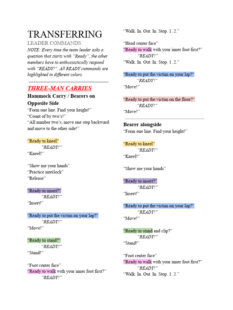 Leader Commands for Victim Carry Techniques | PDF