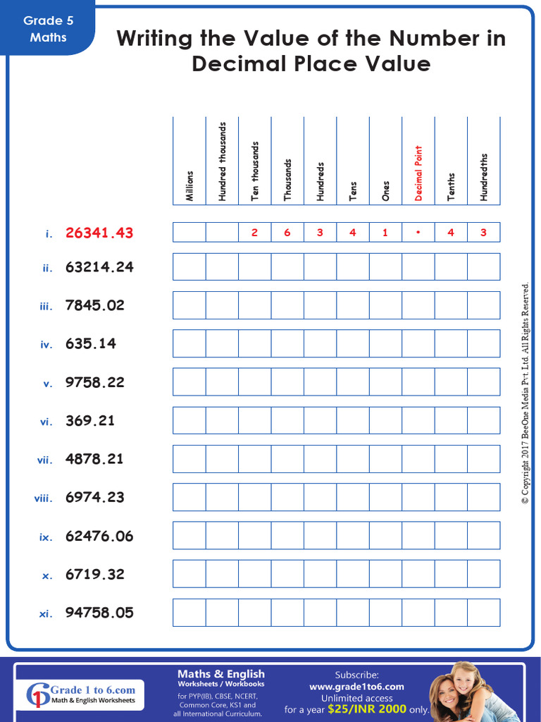 Decimal Place Value Writing | PDF