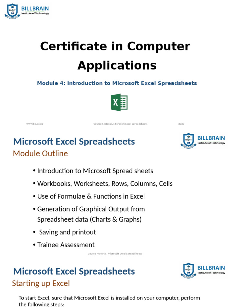 Module 4 - Introduction To Microsoft Excel Spreadsheets - BT0419 | PDF ...