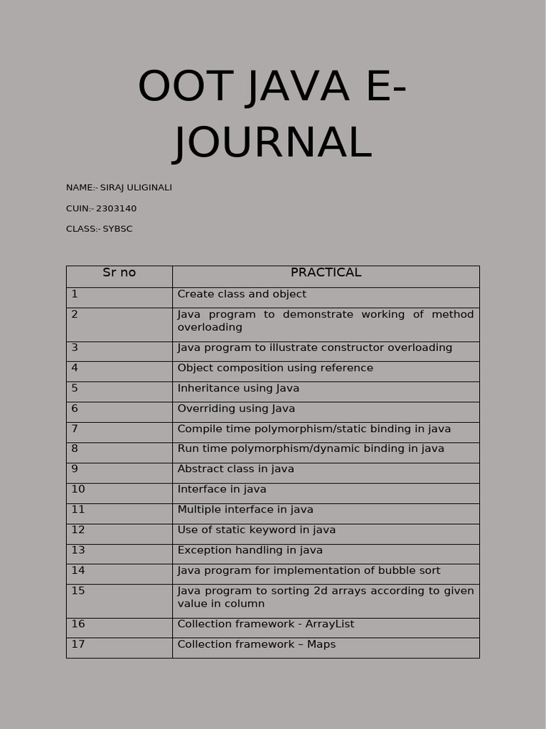 OOT Java E-Journal | PDF | Method (Computer Programming) | Constructor ...