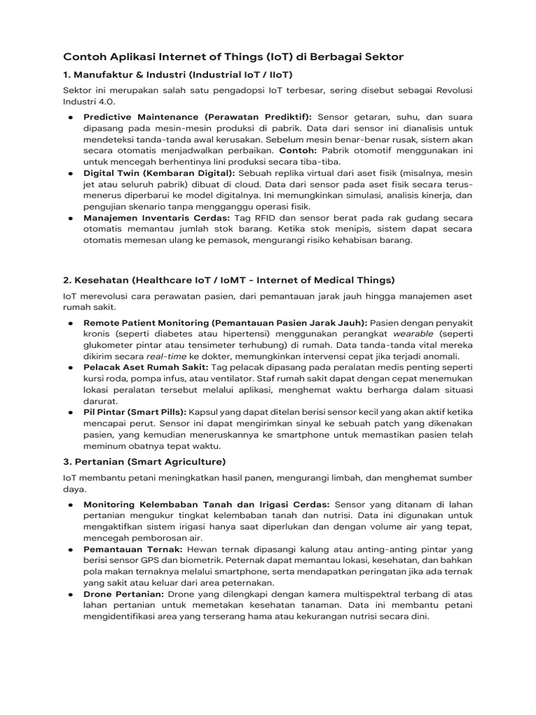 Contoh Aplikasi Di Berbagai Sektor Untuk IoT | PDF