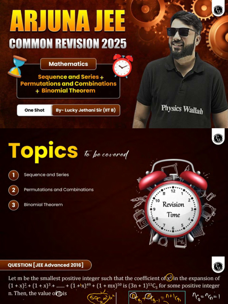 Sequence and Series + Permutations and Combinations + Binomial Theorem - Complete Chapter (One ...