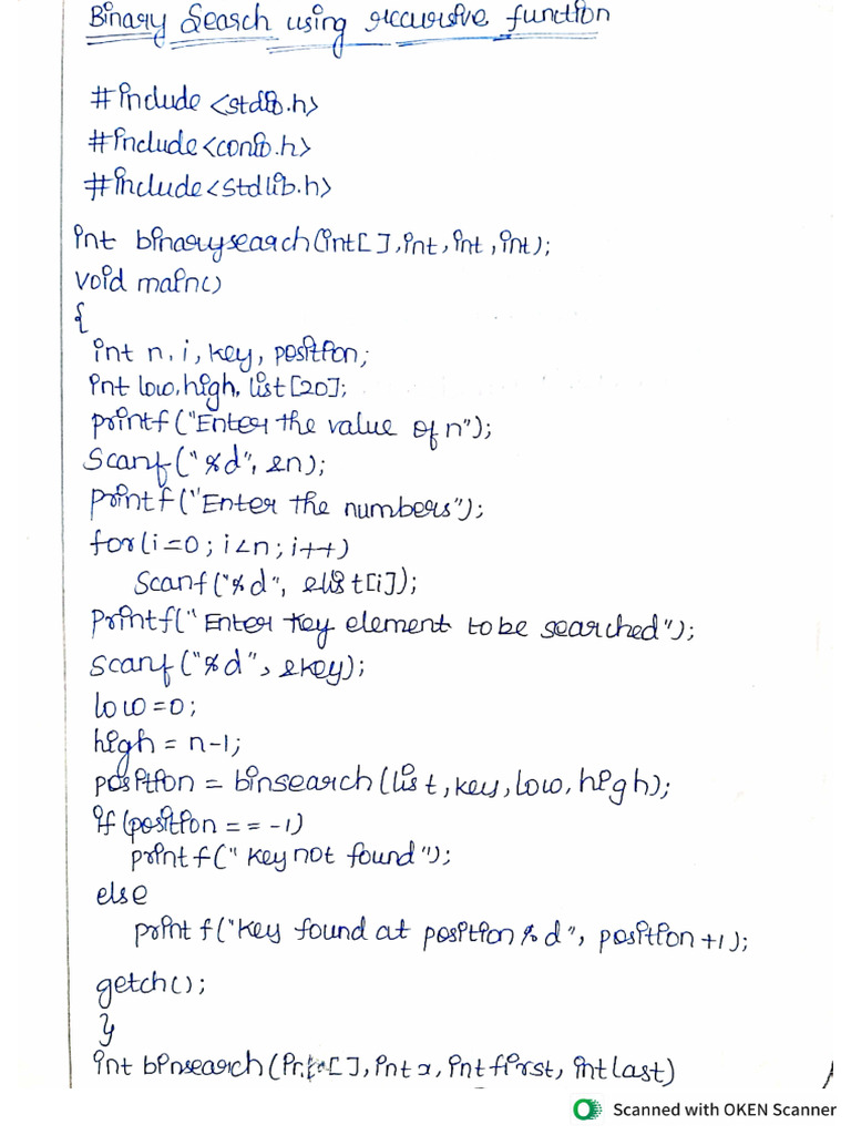 Binary Search Using Recursive Function | PDF