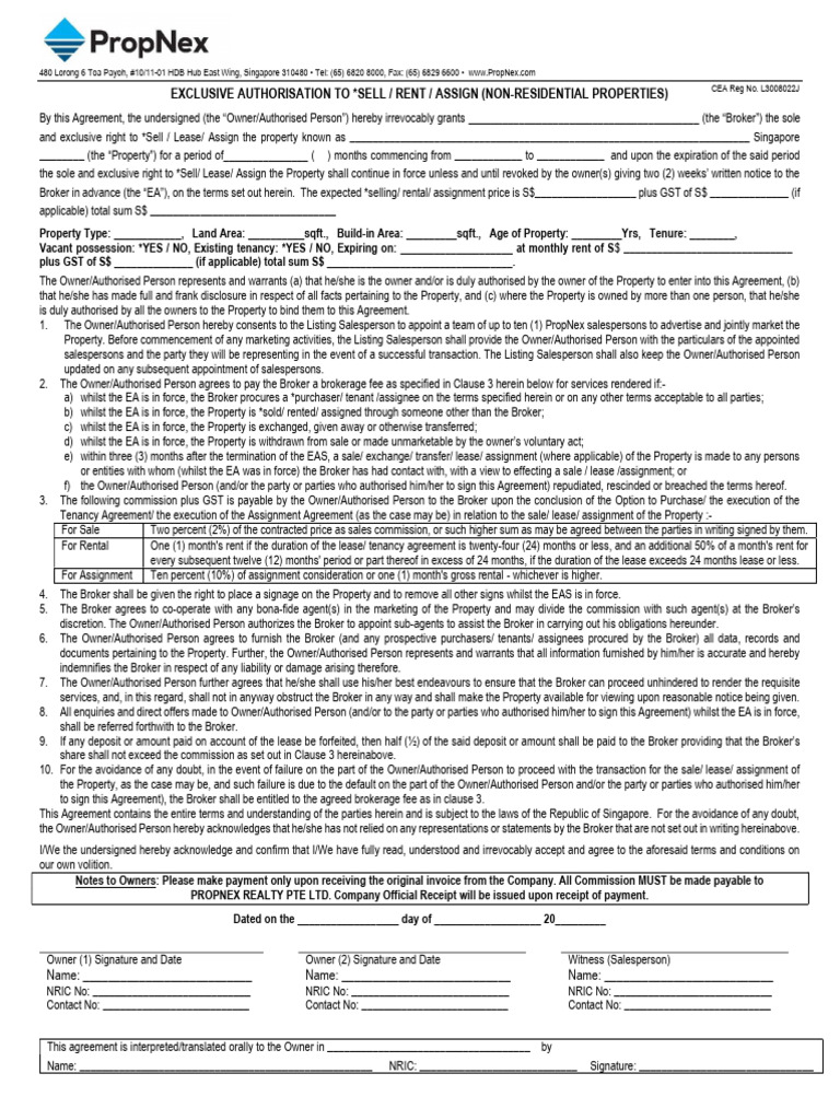 Exclusive Property Sale/Rent Agreement | PDF | Lease | Assignment (Law)