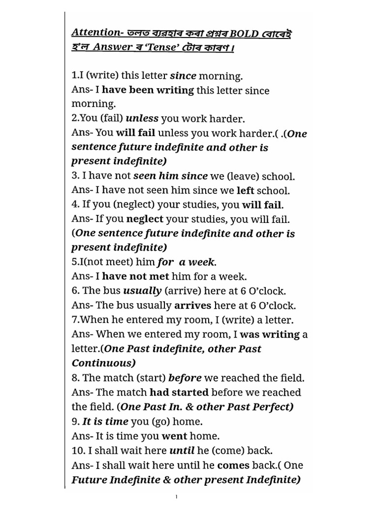 Correct Tense Examples | PDF