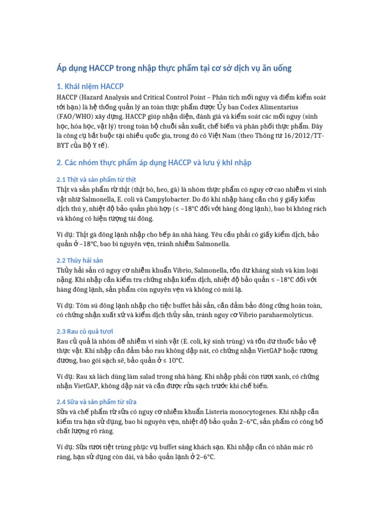 HACCP Nhap Thuc Pham | PDF