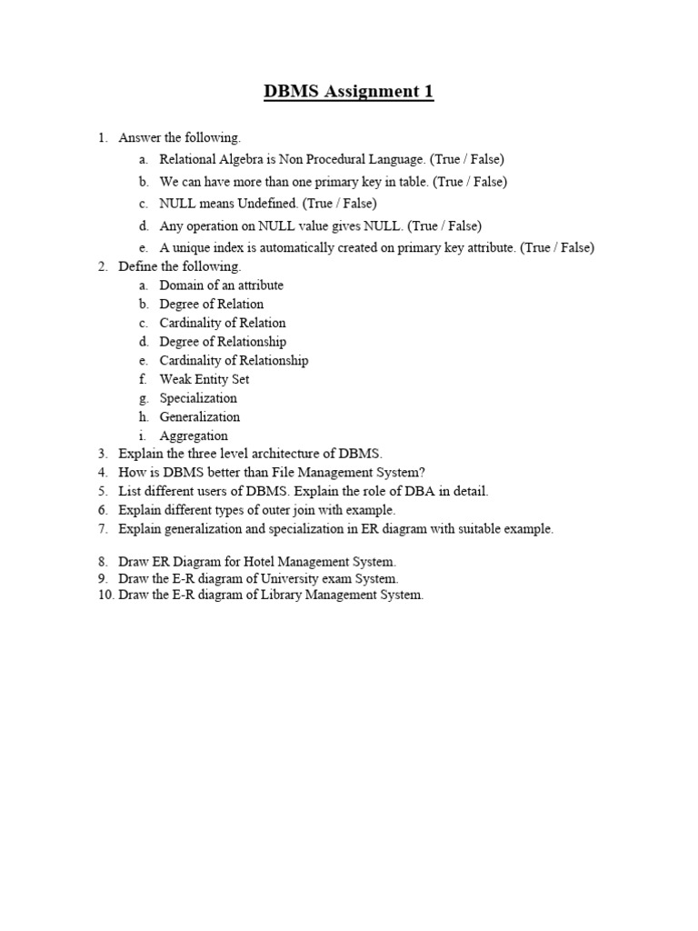 DBMS Assignment 1 | PDF