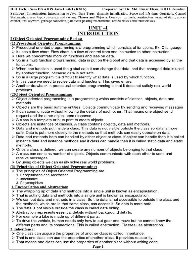 ECE Java Unit1 To Unit-3 Material | PDF