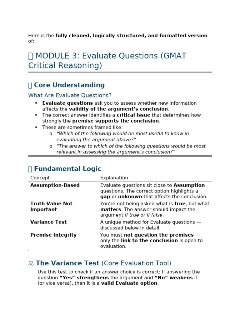 GMAT Evaluate Questions Explained | PDF | Argument | Logic