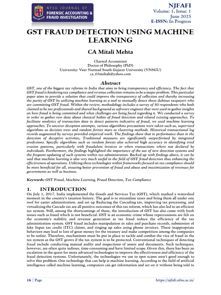 (16-28) GST Fraud Detection Using Machine Learning | PDF | Machine ...