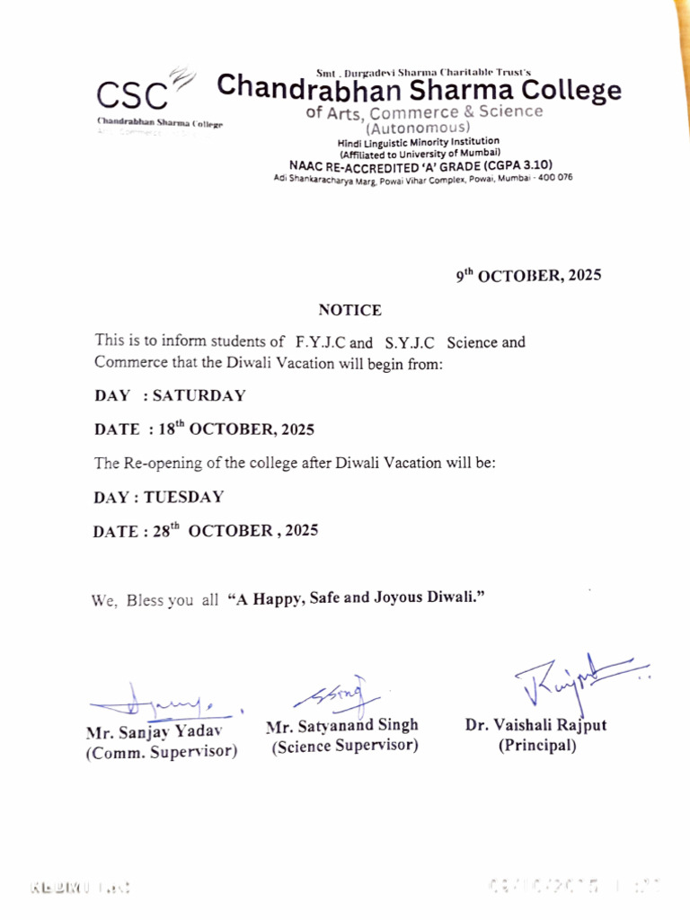 Notice of Diwali 2025 | PDF