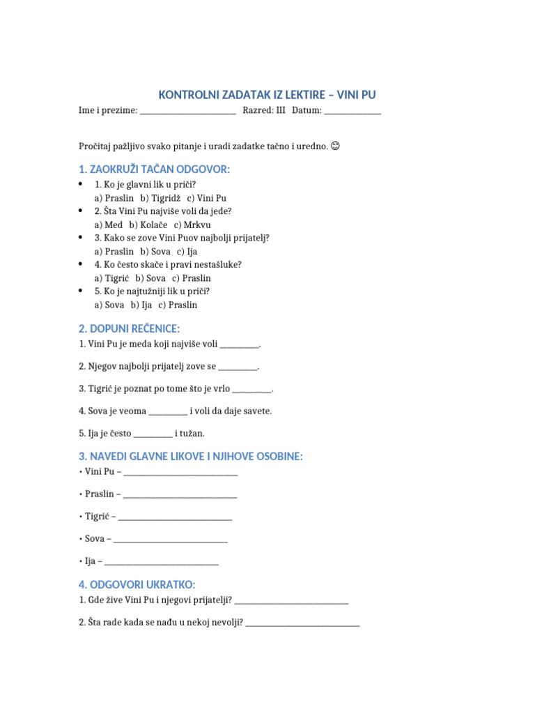 Kontrolni Vini Pu IIIrazred | PDF