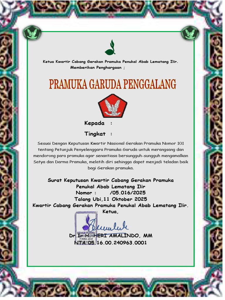 Penghargaan Pramuka Garuda 2025 | PDF