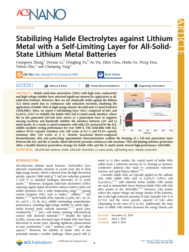 Stabilizing Halide Electrolytes in Batteries | PDF | Redox ...