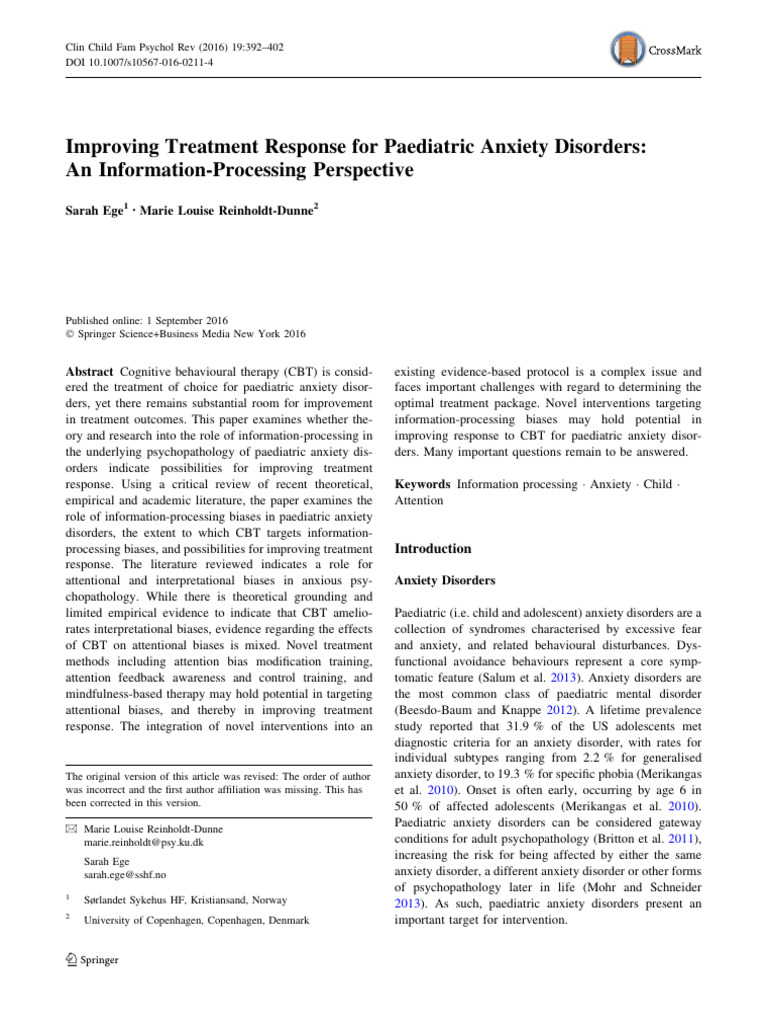 Treatment Response in Children Information Processing Bias | PDF ...