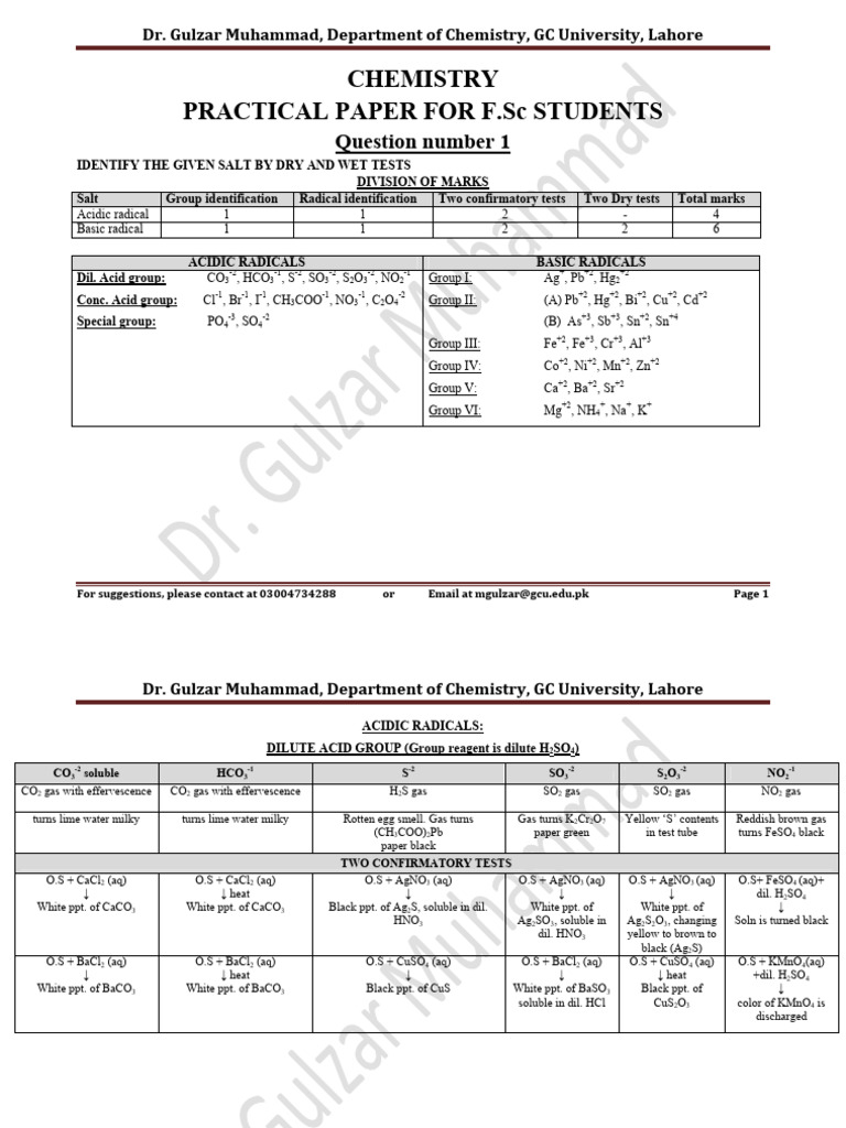 Chemistry Practical: Salt Identification Tests | PDF | Titration ...
