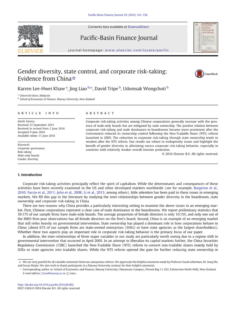 Gender Diversity, State Control, and Corporate | PDF | Regression ...
