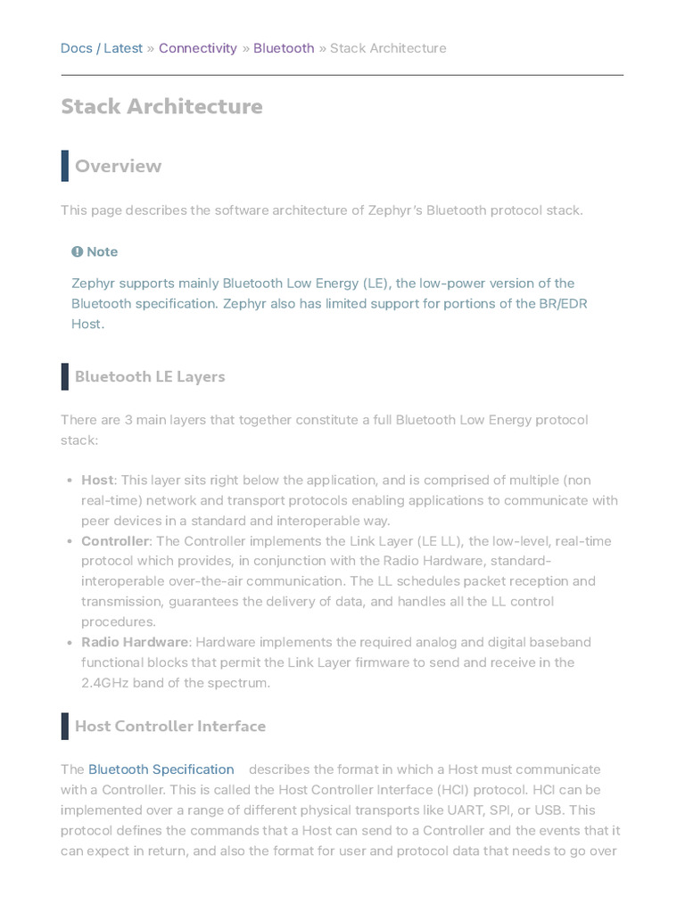 Zephyr Bluetooth Stack Architecture Overview | PDF | Bluetooth ...