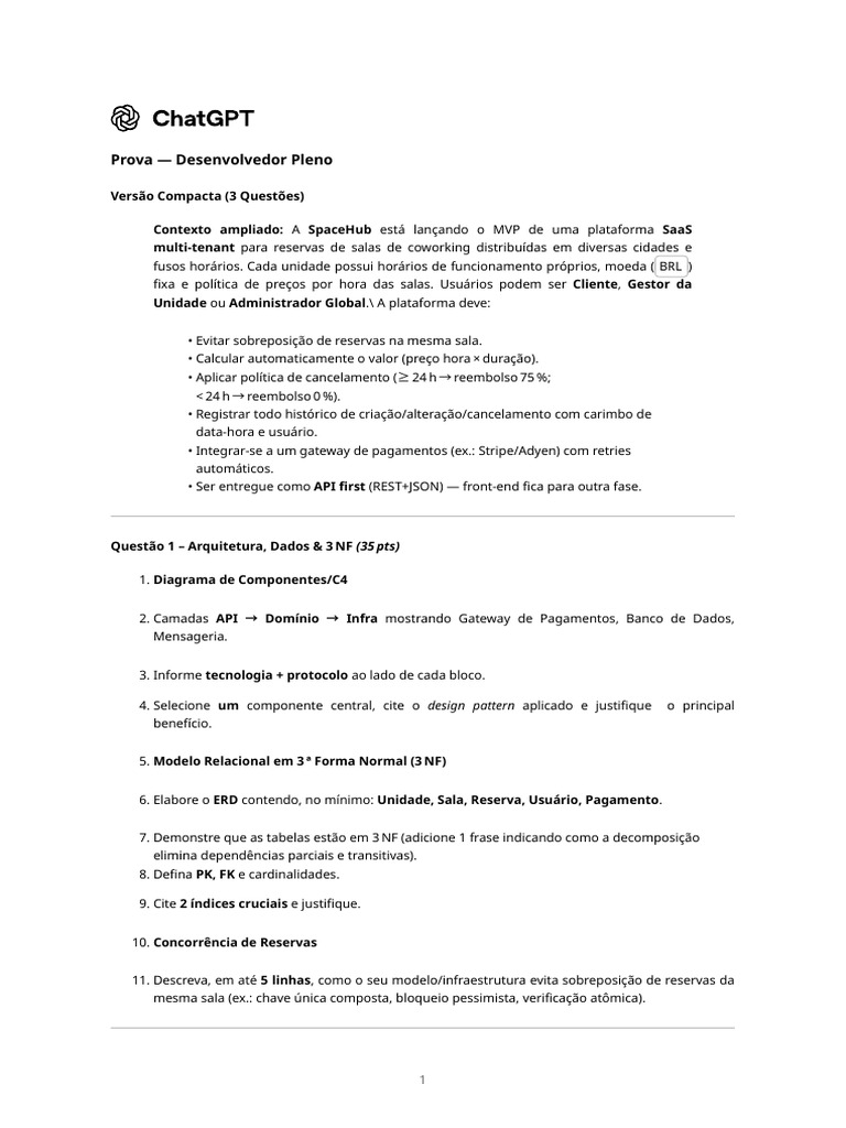 Prova - Desenvolvedor Pleno | PDF | Informática