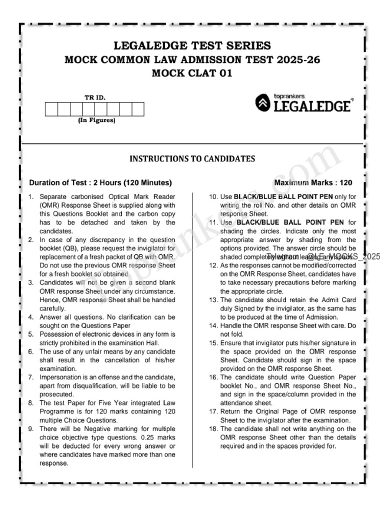 Mock CLAT 01 Question Paper | PDF