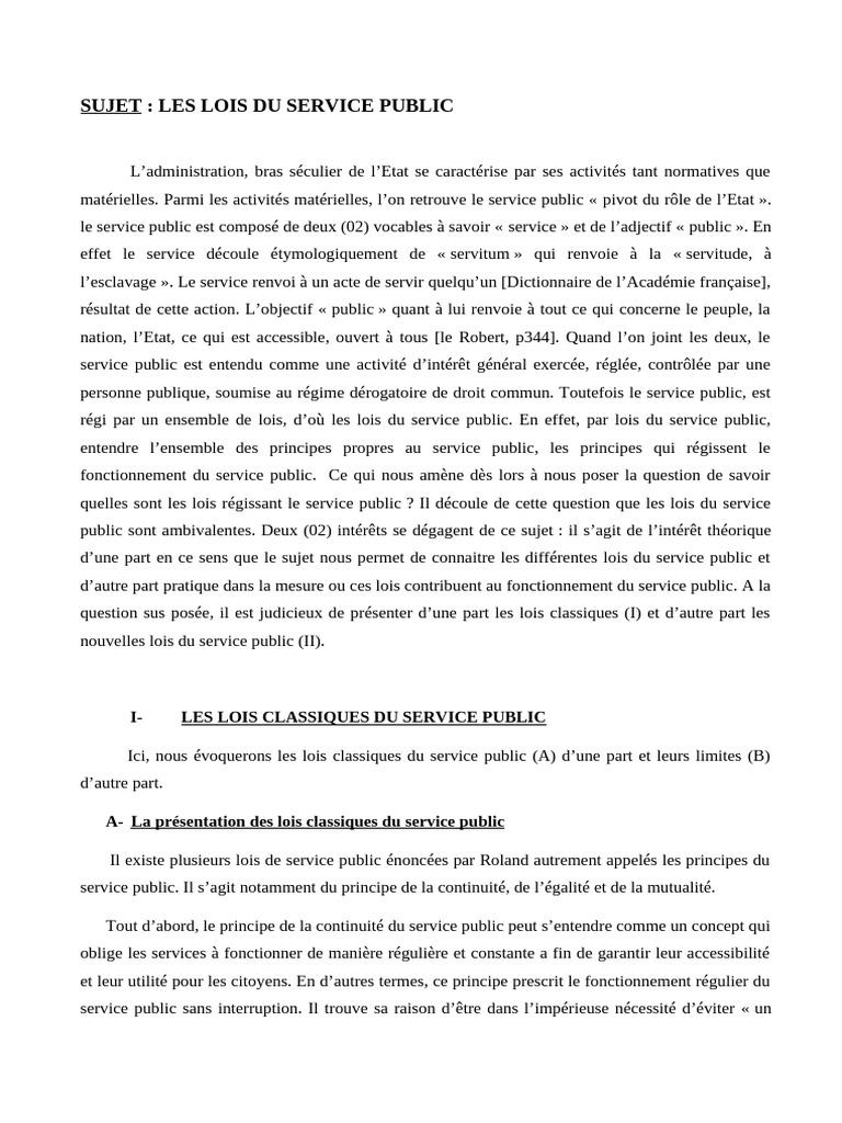 Sujet Les Lois Du Service Public | PDF | Services publics | Loi