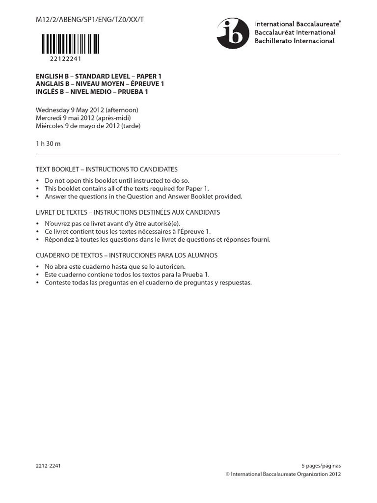 IB English B Paper 1 Instructions | PDF | Obesity | Overweight