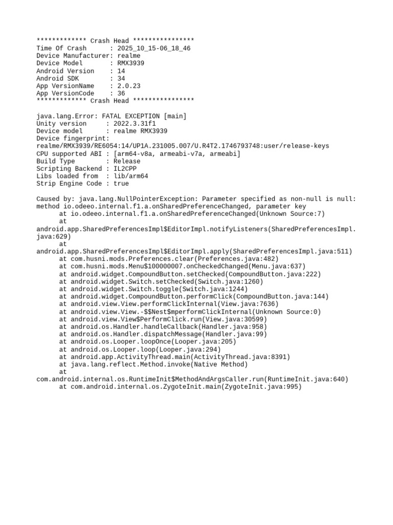 Crash Report for Husni Mods App | PDF