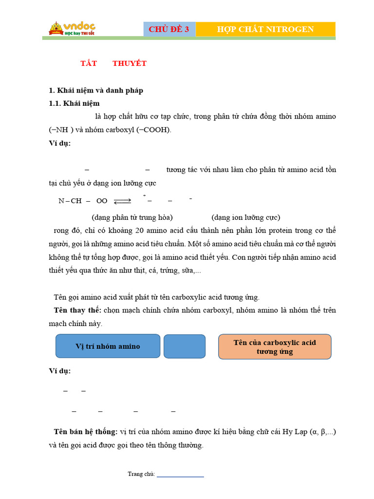 Ly Thuyet Bai Tap Amino Acid Va Peptide | PDF
