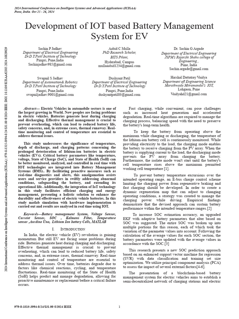 Development of IOT Based Battery Management System For EV | PDF ...