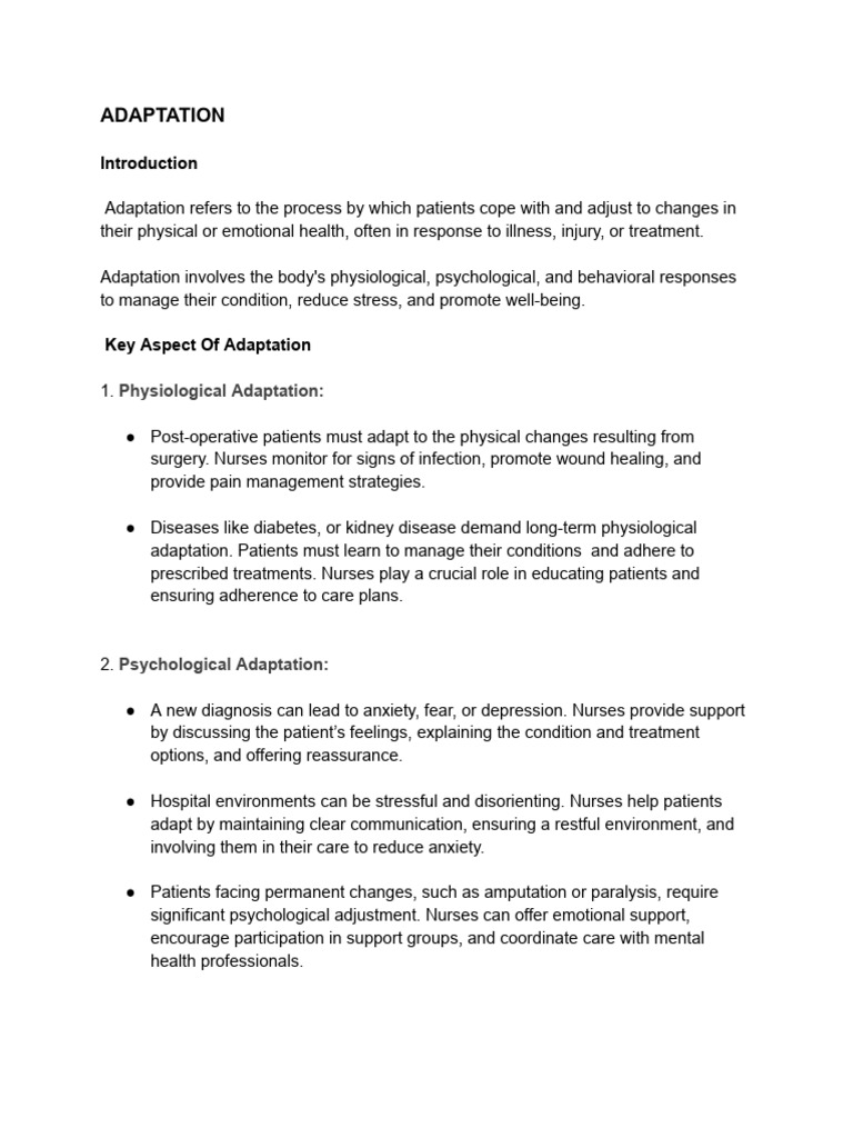 Patient Adaptation in Nursing Care | PDF | Homeostasis | Nursing