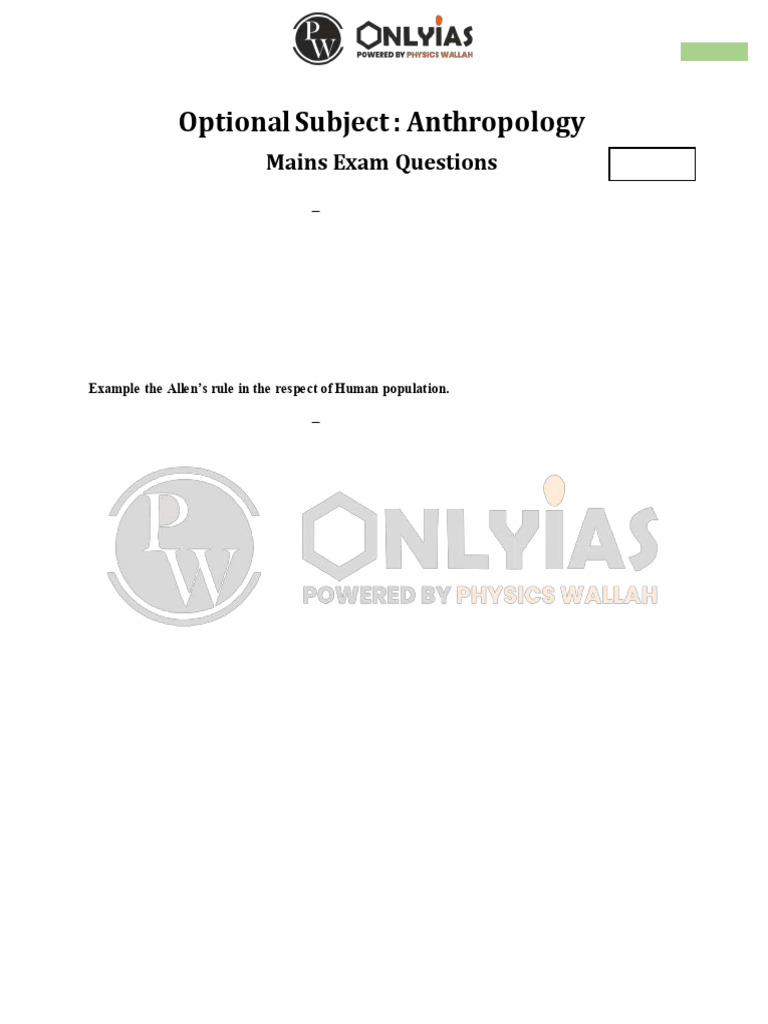 036 Test 08 Model Answer Sheet UPSC Optional Anthropology Hi | PDF ...