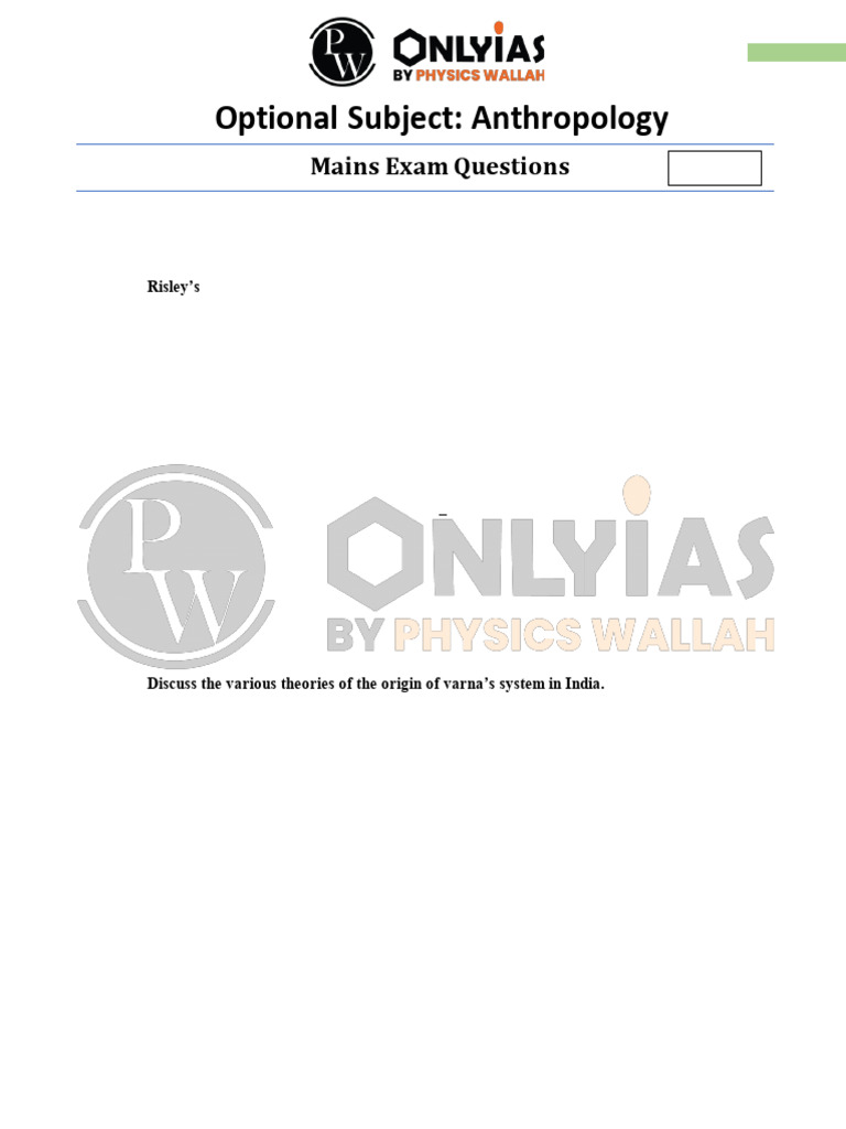 037 Test 09 Model Answer Sheet UPSC Optional Anthropology Hi | PDF ...