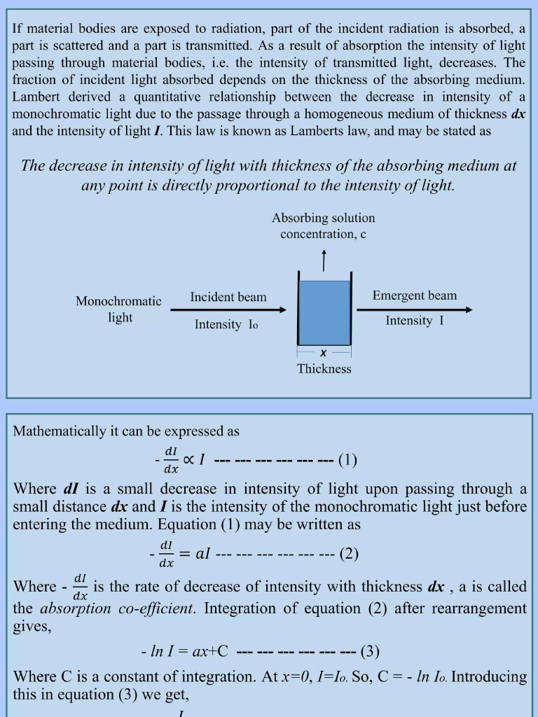Beer Lambert Law Derivation | PDF