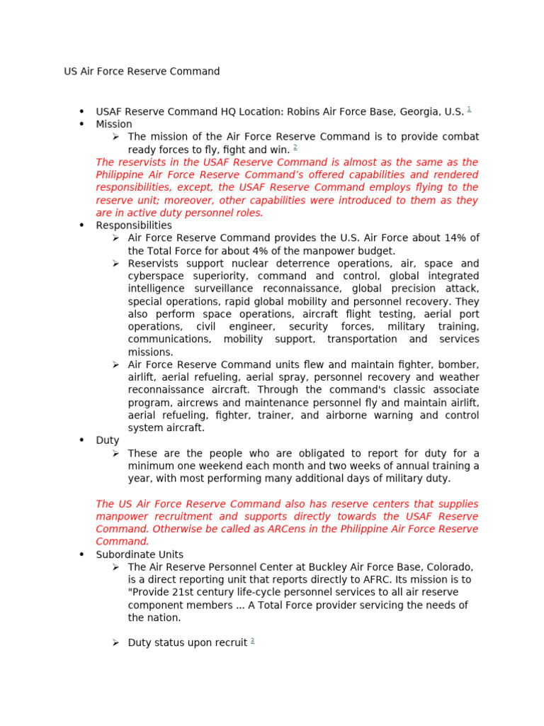 US Air Force Reserve Command | PDF | Air Forces | United States Air Force