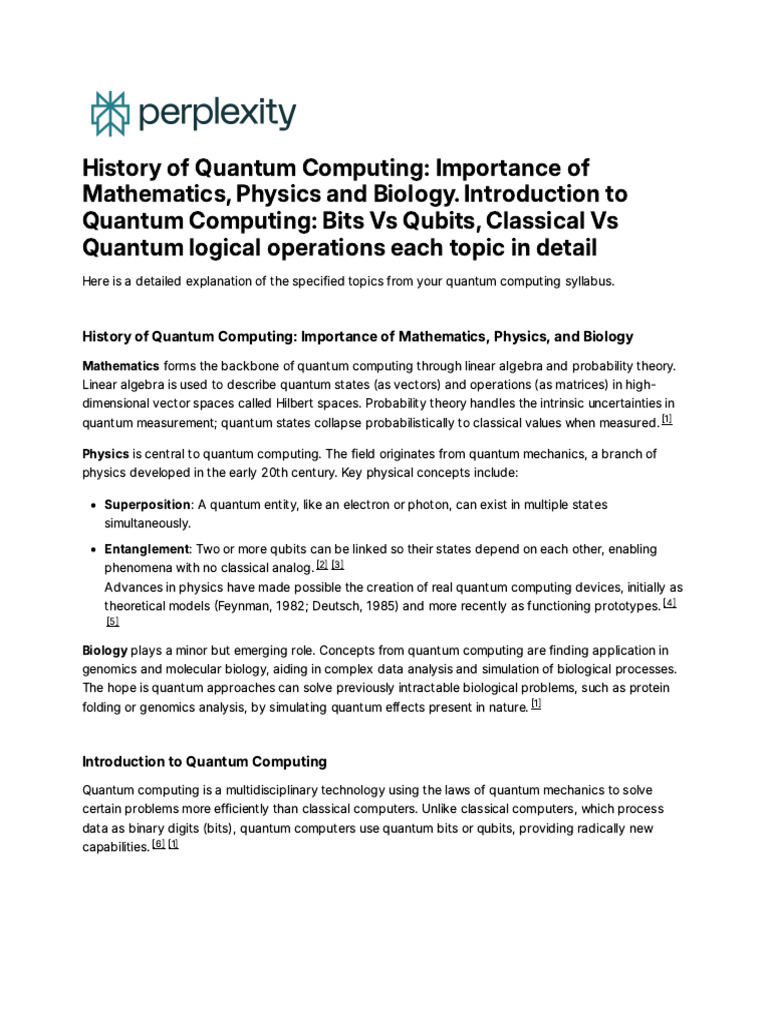History of Quantum Computing - Importance of Mathem | PDF | Quantum ...