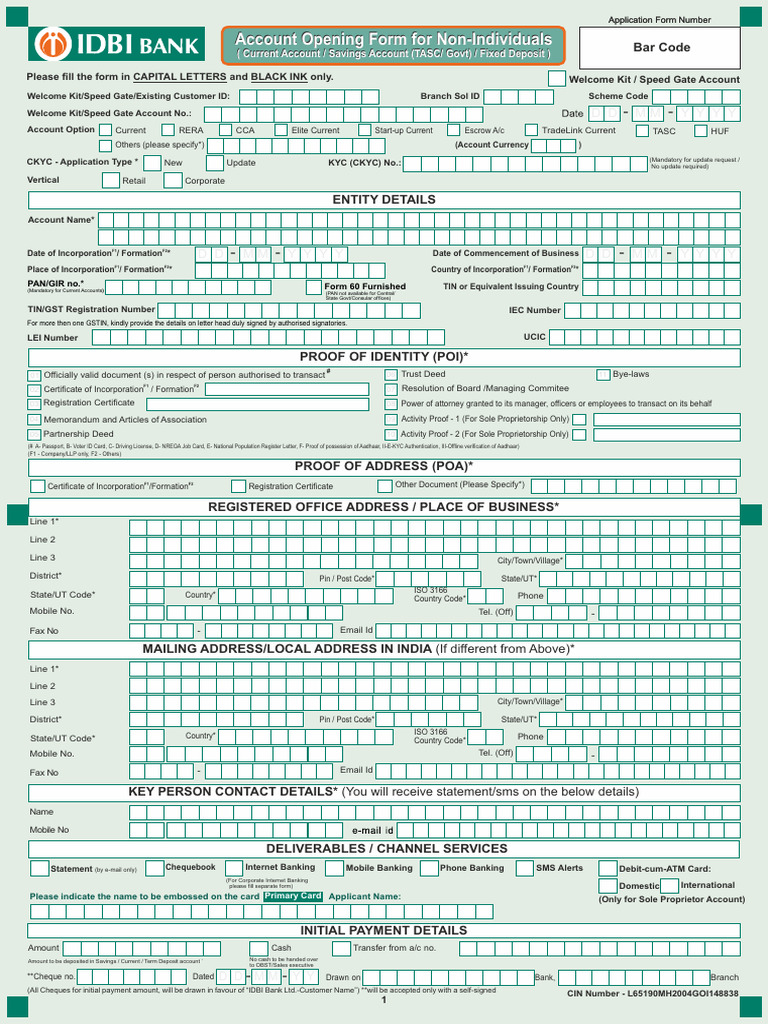 Non-Individual Account Opening Form | PDF | Identity Document | Banks
