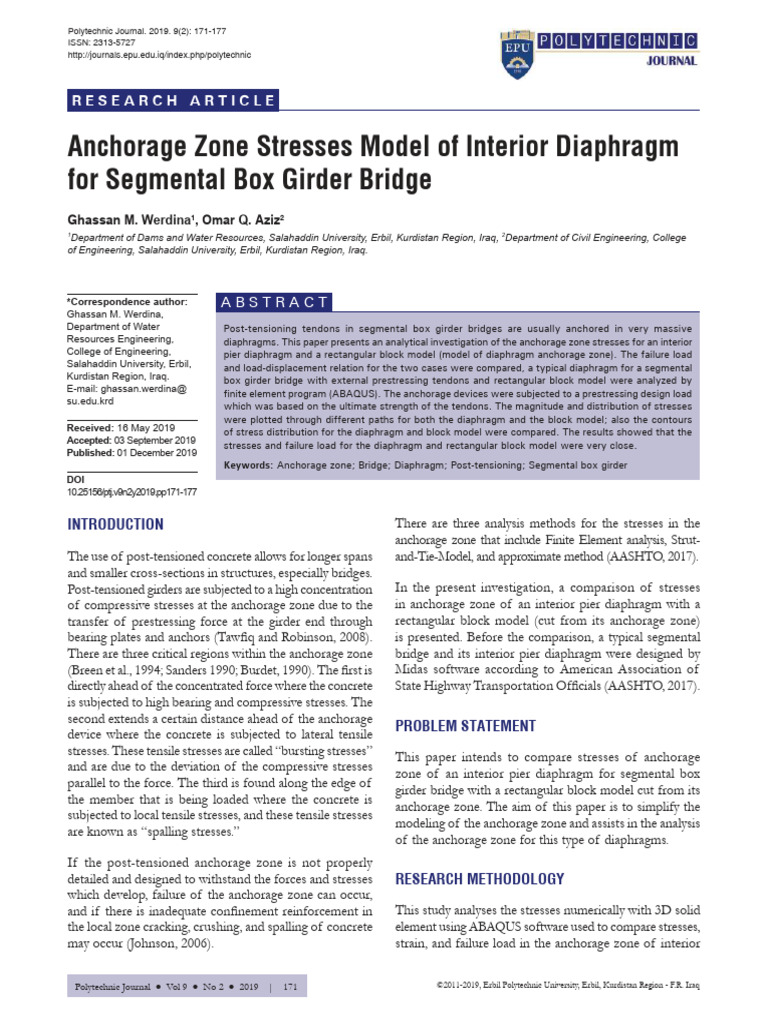 Anchorage Zone Stress Analysis in Bridges | PDF | Prestressed Concrete ...