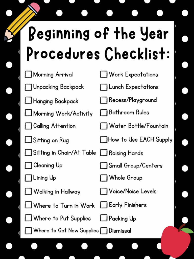 Beginning of Year Procedures Checklist | PDF