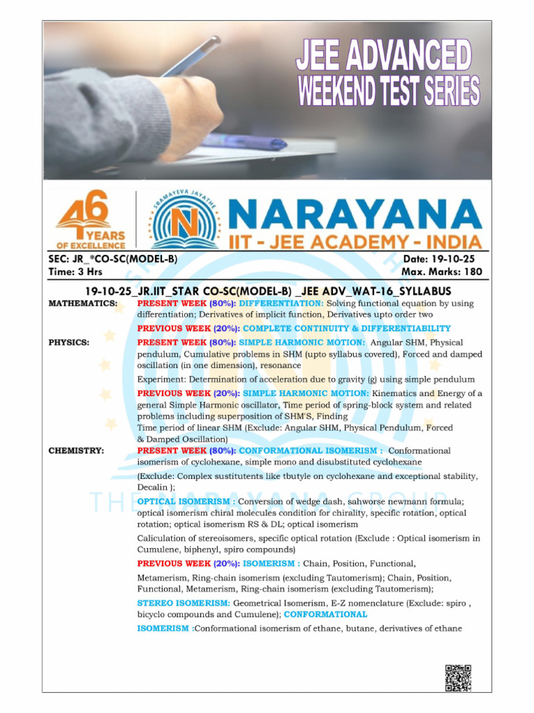 19-10-25 - JR - Co-Sc (Model-B) - Jee Adv - 2024 (P-I) - Wat-16 - QP | PDF