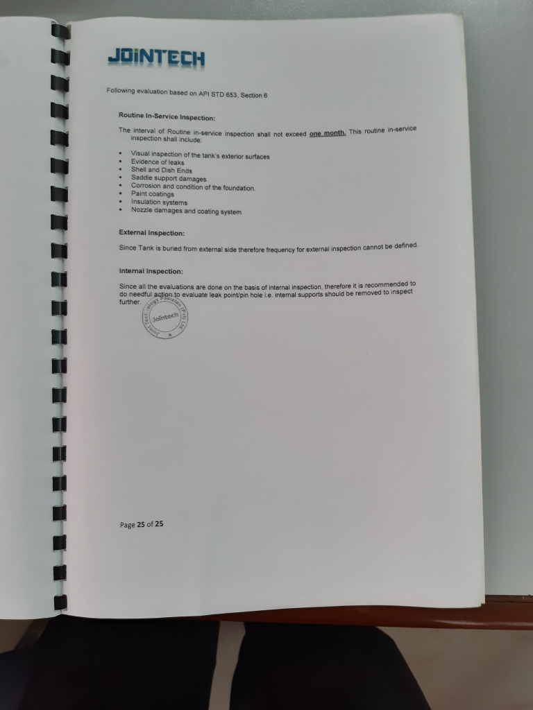 Integrity Test Report PMG Tank Vehari | PDF
