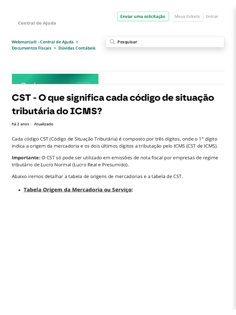 Significado dos Códigos CST do ICMS | PDF