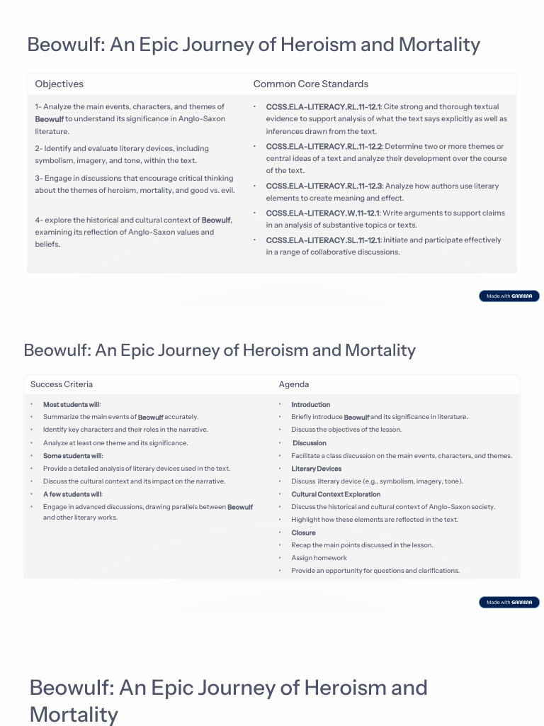 Beowulf An Epic Journey of Heroism and Mortality PDF4562v | PDF ...