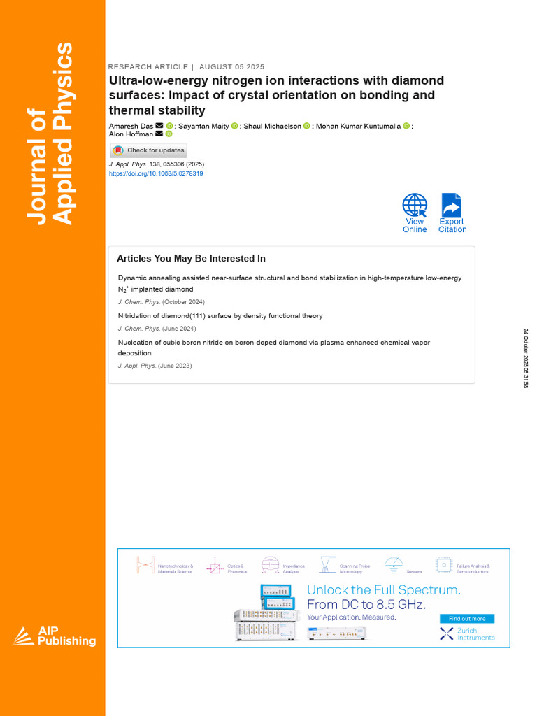 2025 Ultra-low-Energy Nitrogen Ion Interactions With Diamond | PDF ...