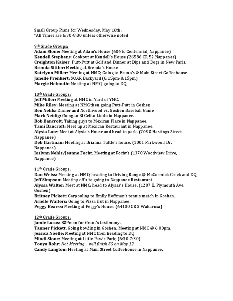 Small Group Plans | PDF