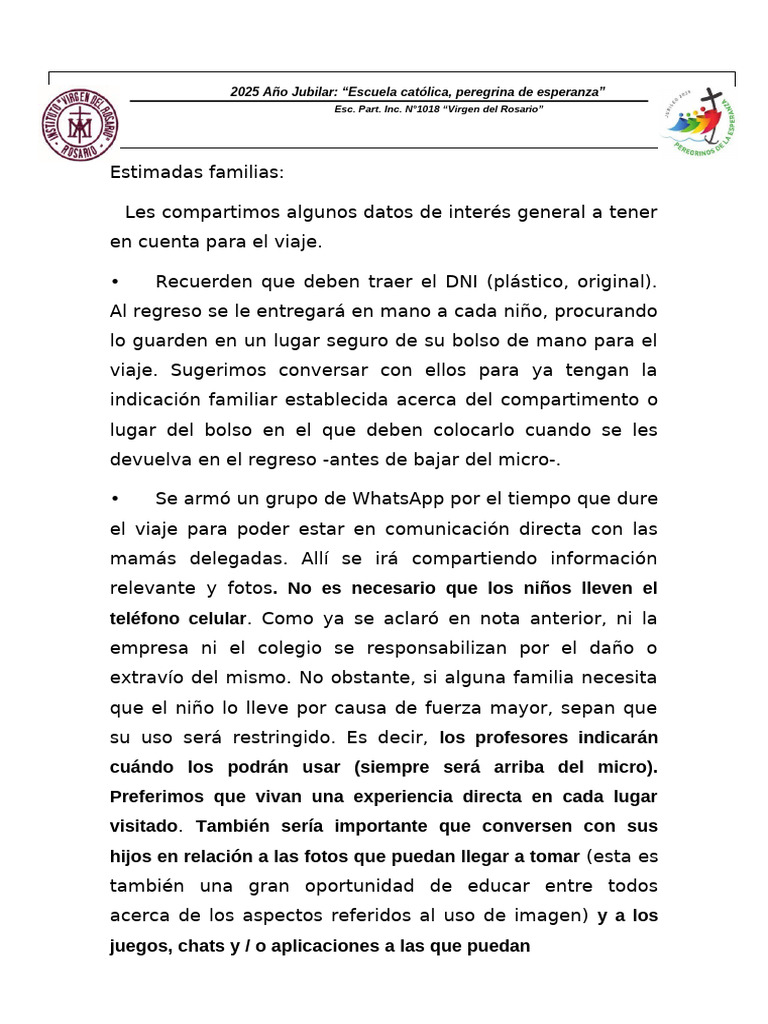 Información esencial para el viaje escolar | PDF